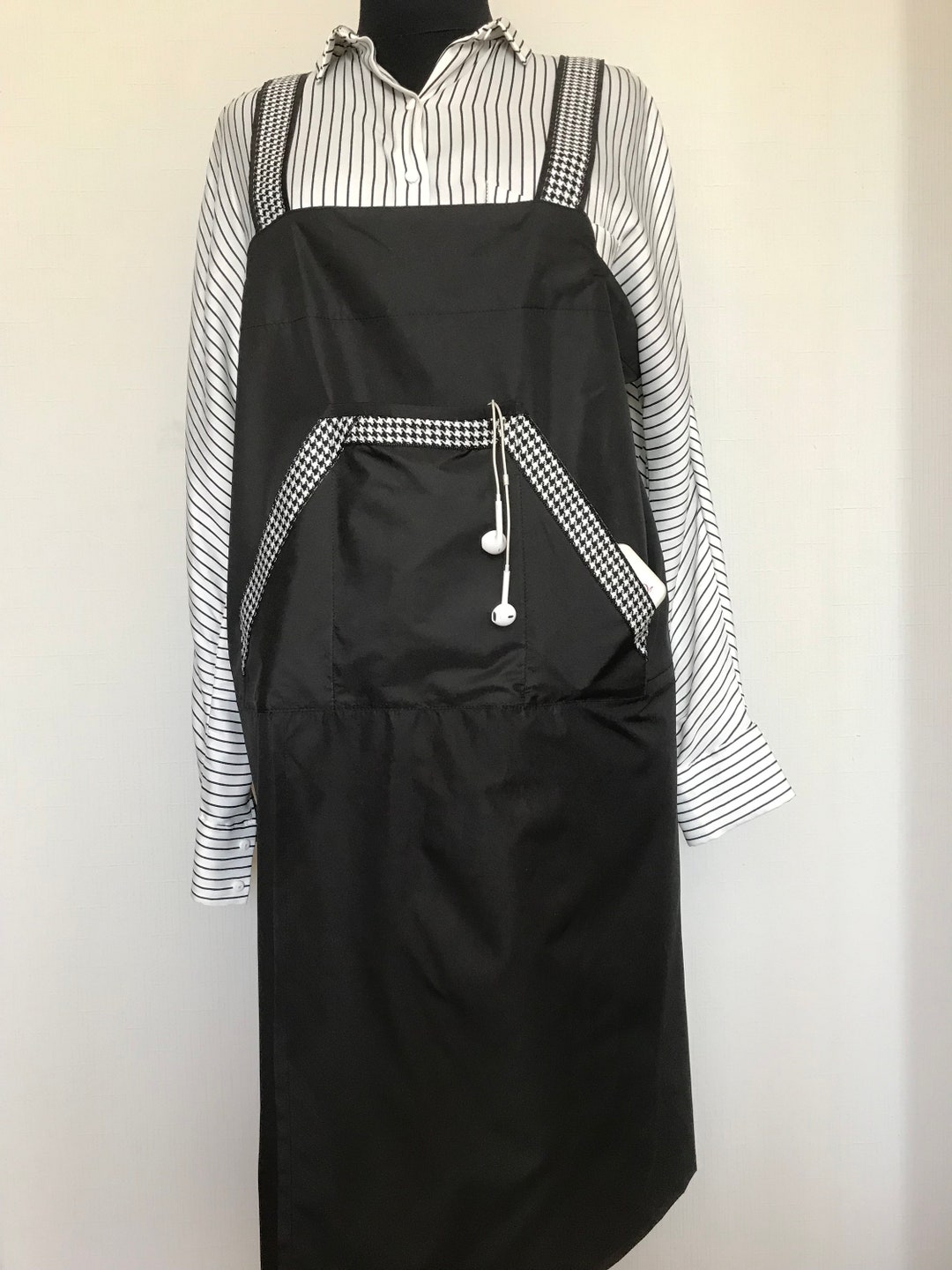 Black Japanese Apron: Waterproof Potter's Smock With Houndstooth Detail ...