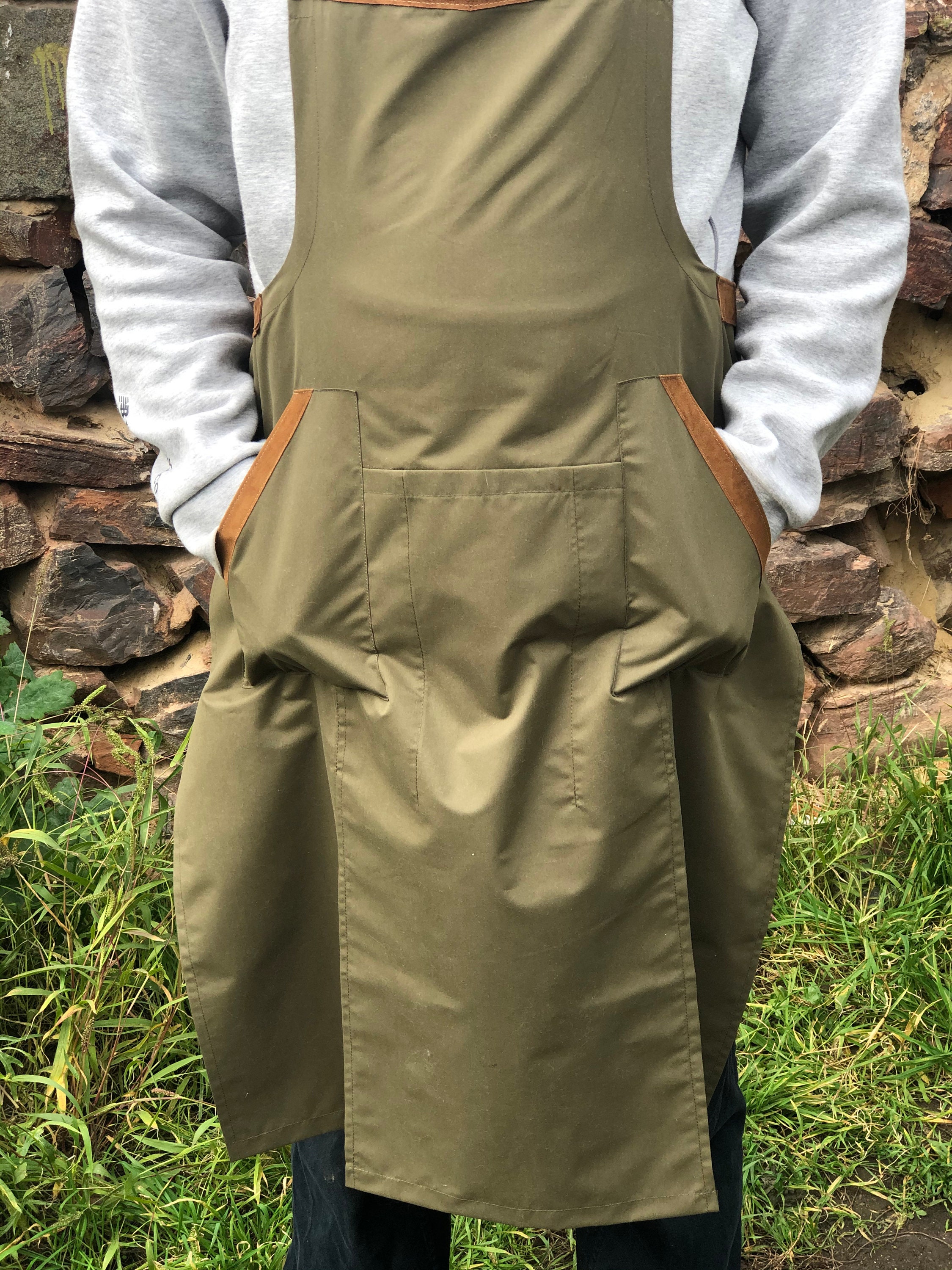 Apron for Man/ Potter's Apron, Work Apron/ Split Front Apron/ Khaki ...