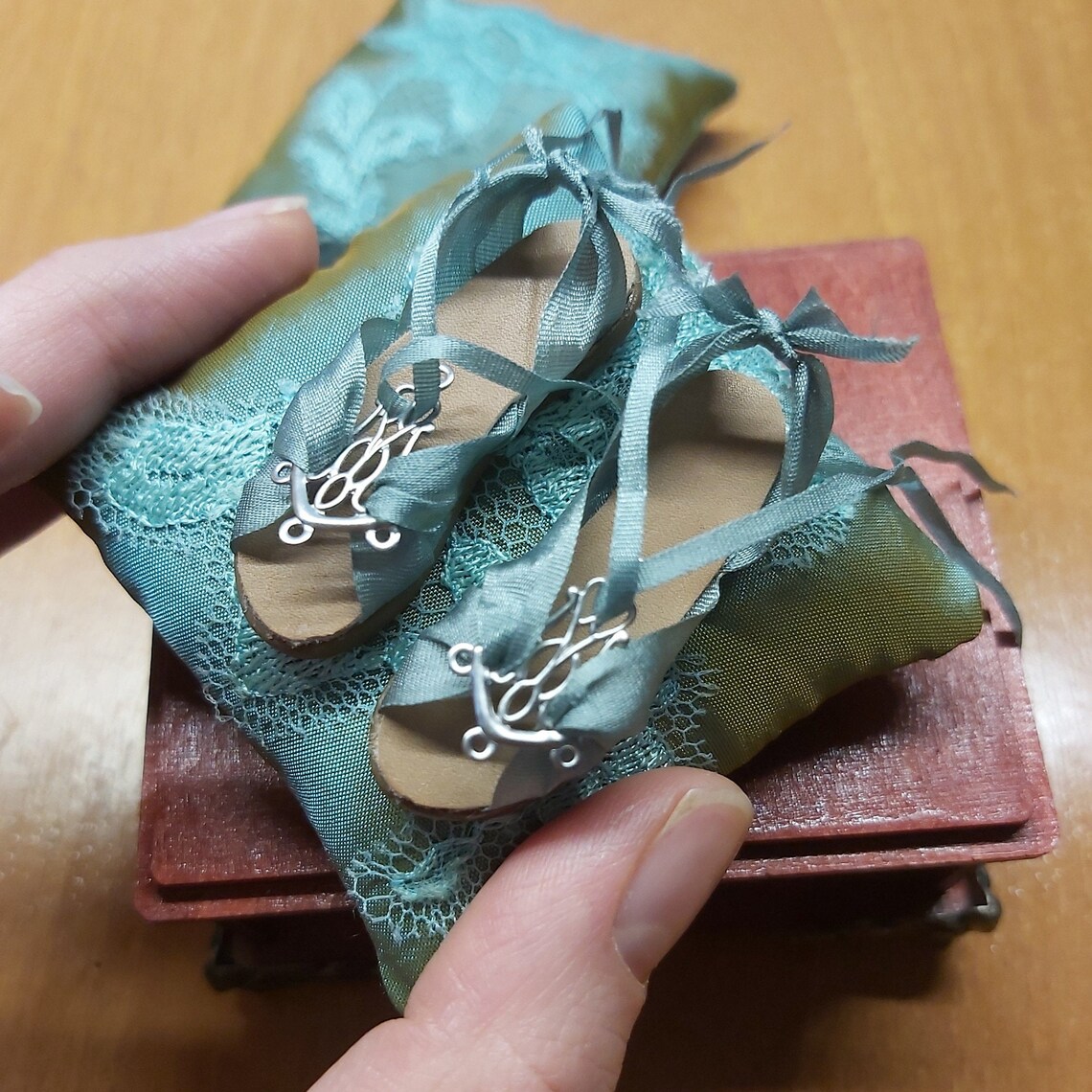 Shoes for flat foot ArtBJD from silk ribbon turquoise color. | Etsy