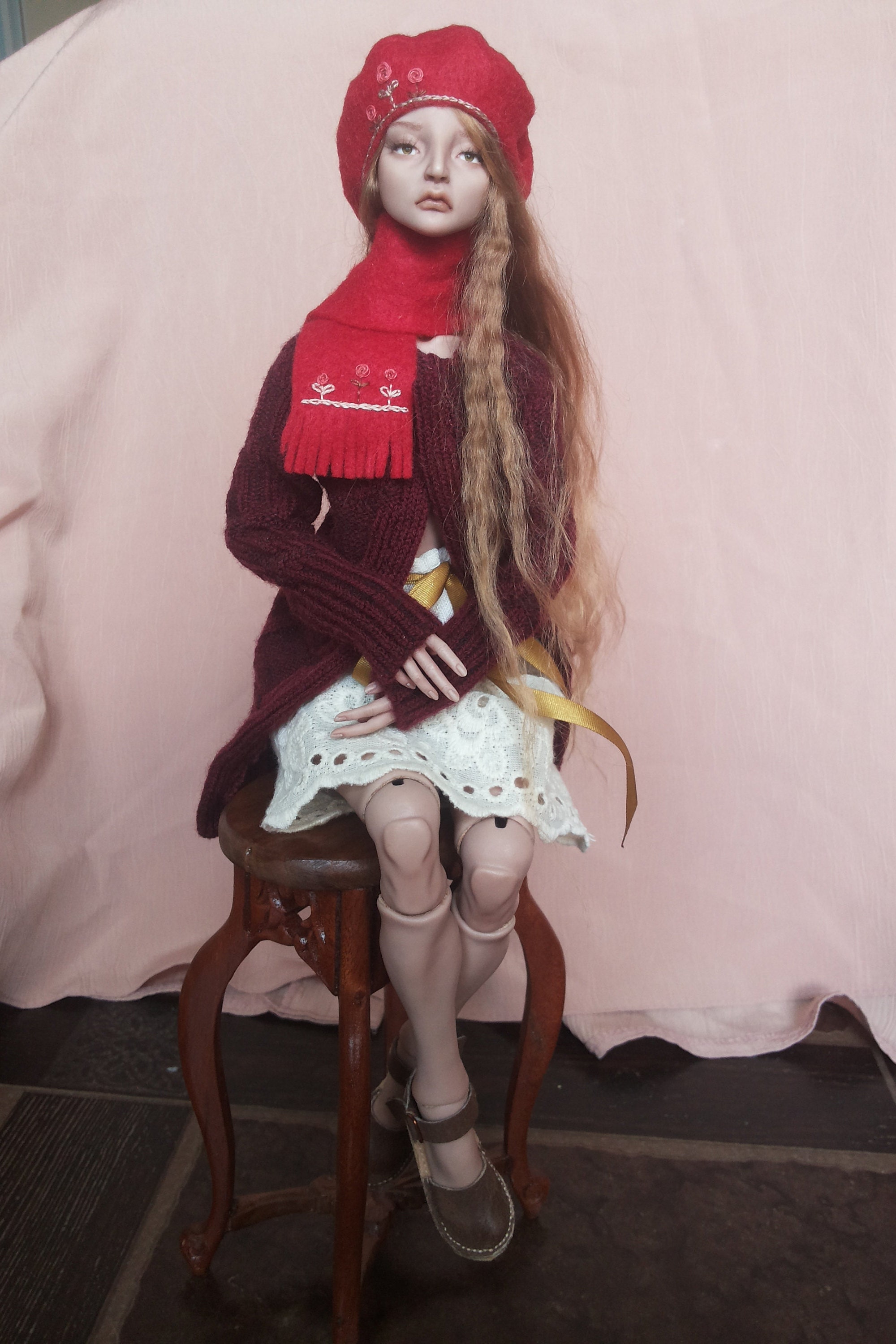 Beret Scarf Set for Popovy Sisters Dolls Pushkina Doll Art BJD 1:4 With ...