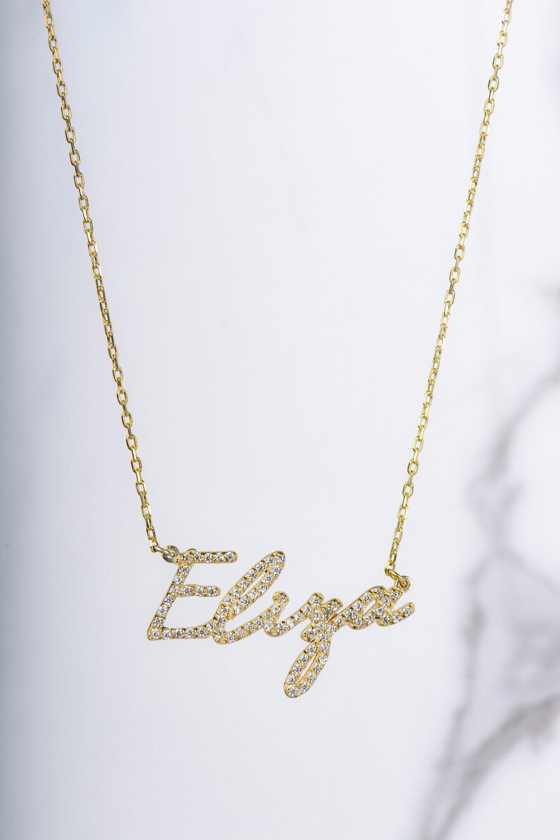 14k Solid Gold Name Necklace / Diamond Name Necklace / Gold - Etsy