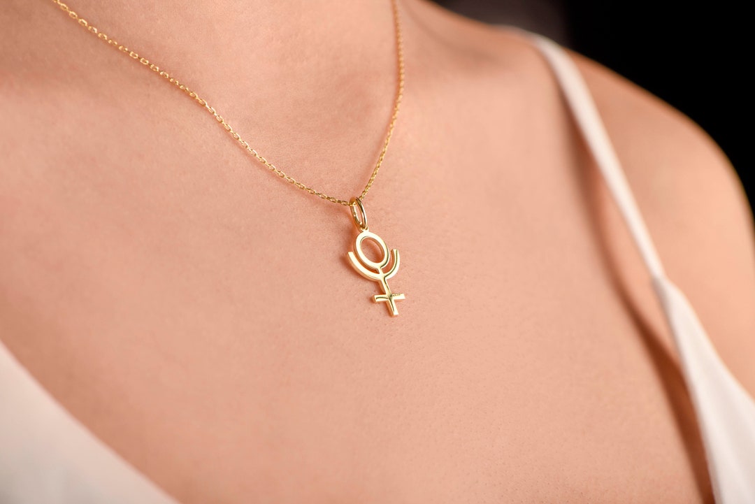 Delicate Solid Gold Pluto Symbol Necklace Celestial Charm for Outer Space Lovers ,necklace for ...