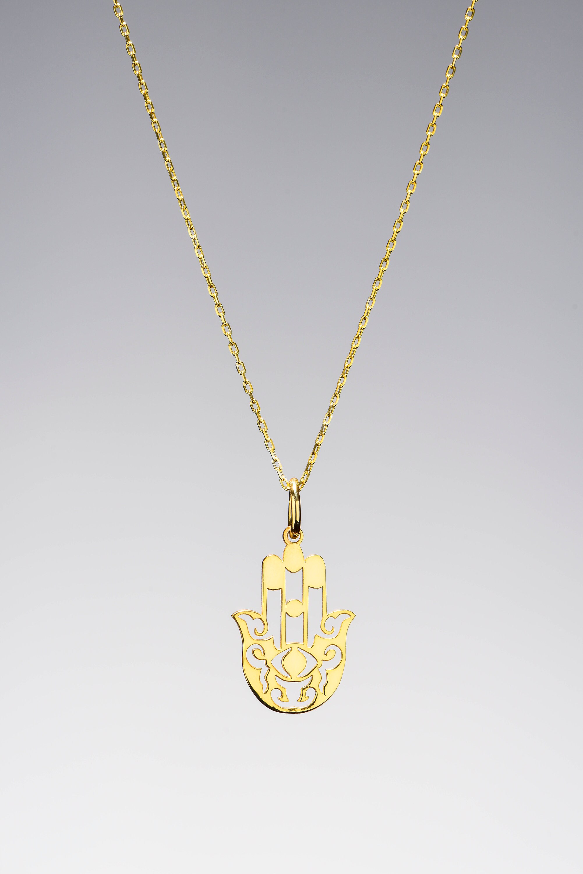 Hamsa Symbol Necklace / 14K Yellow Gold Hamsa Chain / - Etsy