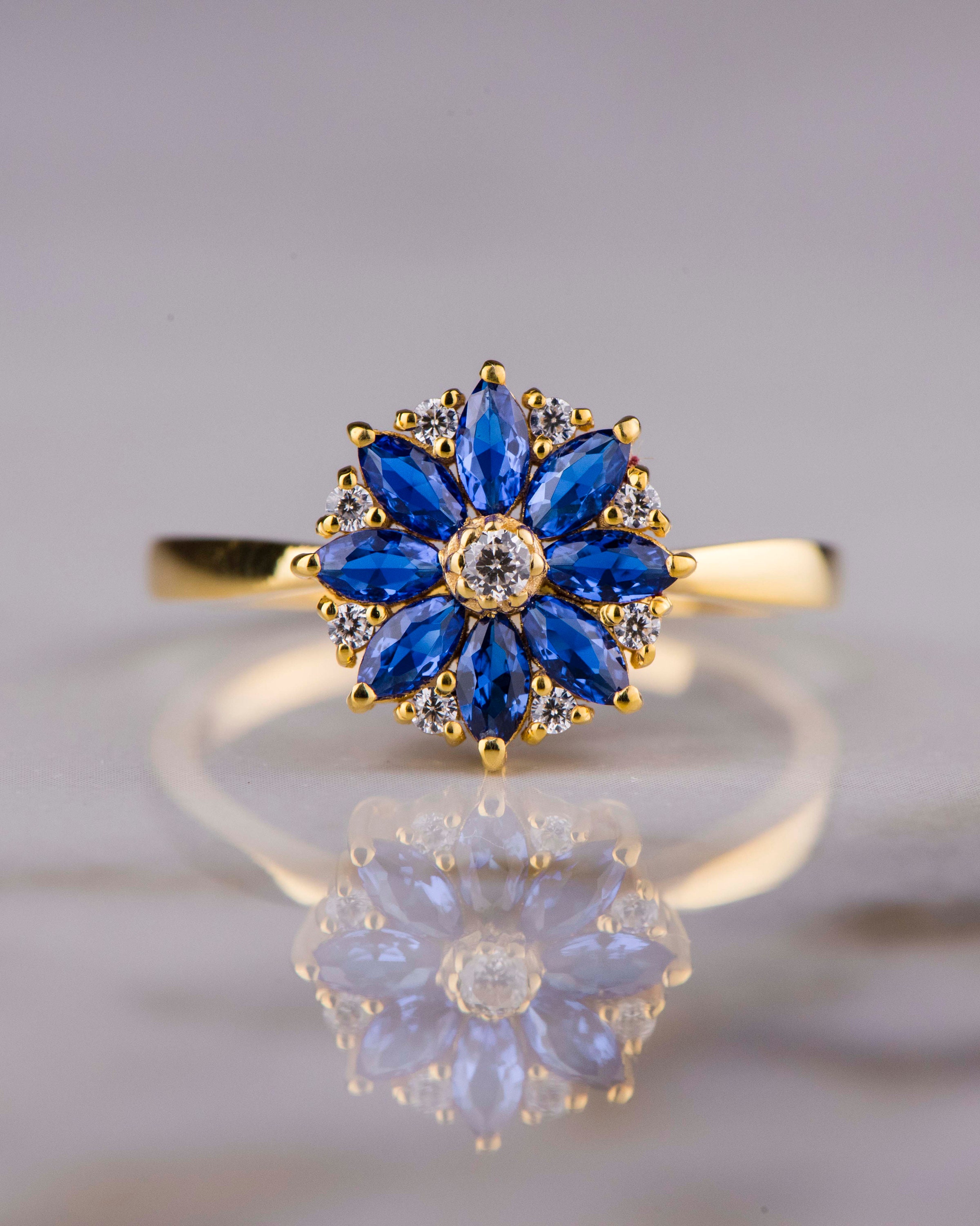 Sapphire Lotus Flower Engagement Ring / Lotus Diamond Ring / | Etsy