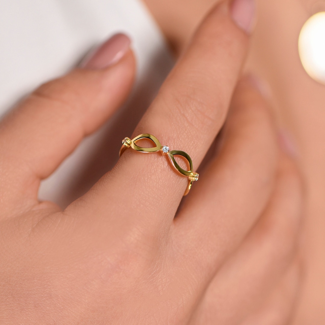 Elegant Thin Band Almond Design Diamond Ring Solid Gold & - Etsy