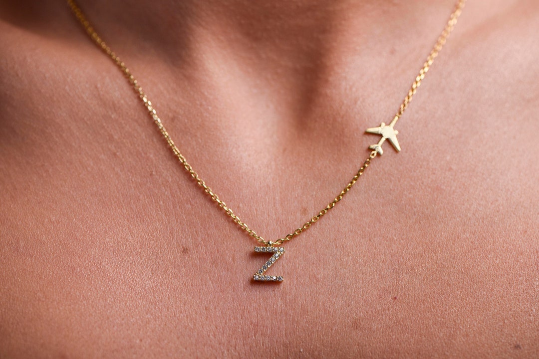 Elegant Solid Gold Airplane Chain Letter Pendant-unique Aviation ...