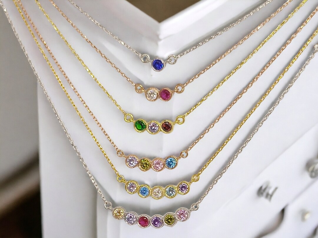 Solid Gold Birthstone Necklace, Personalized Birthstone Necklace ...