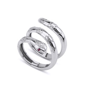 Solid Gold Snake Ring, Gold Diamond Ruby Snake Ring, Design Snake Ring, Art Deco Snake Ring ...