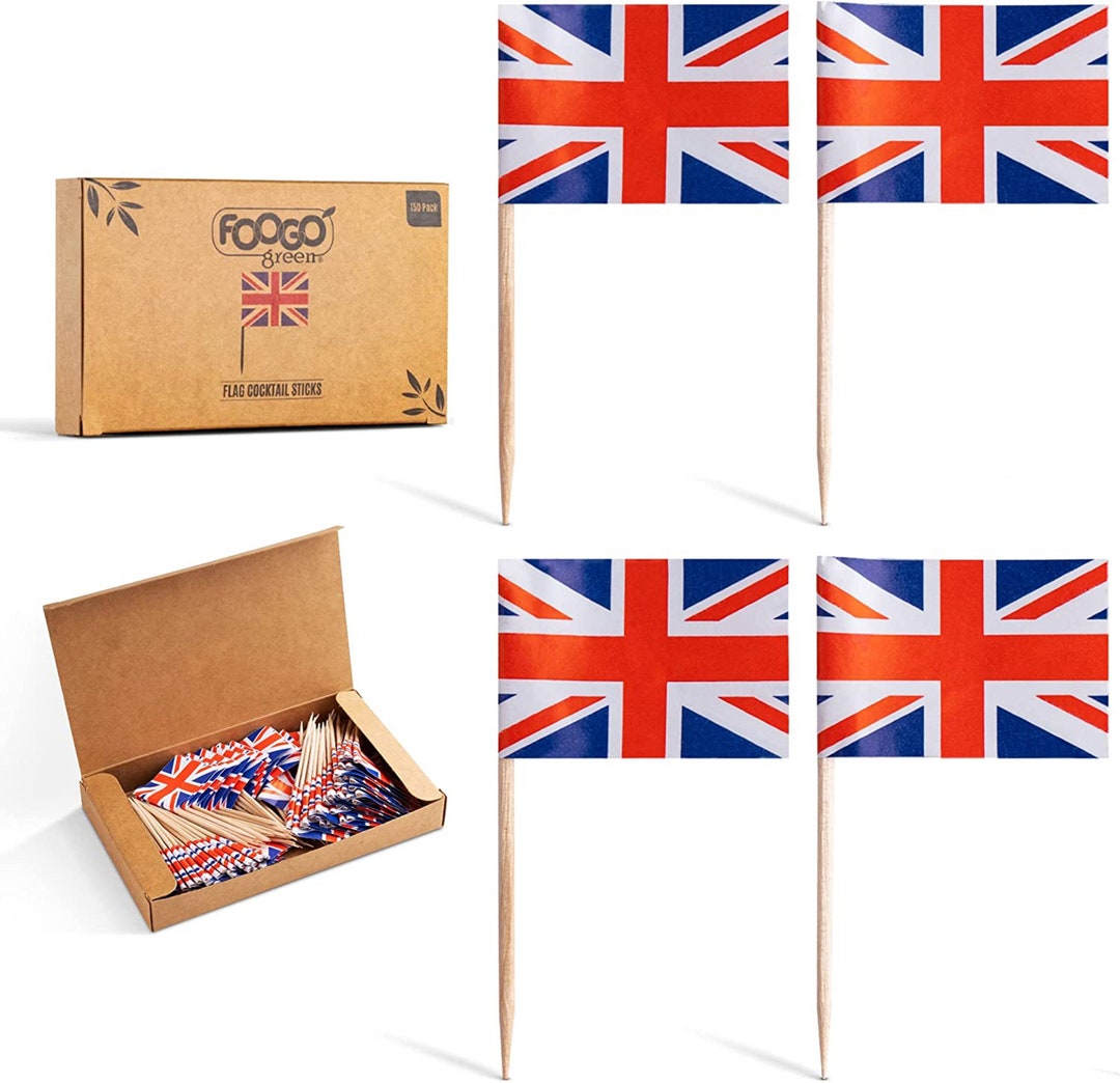 FOOGO Green Union Jack Flag, White, Kraft Cocktail Sticks Mini Food ...