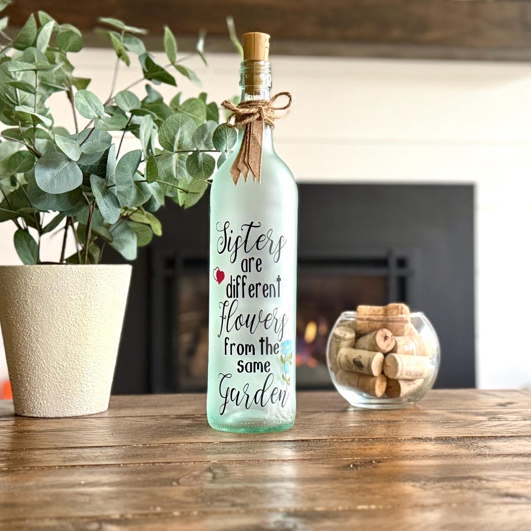 Wine Bottle With Lights, Wine Gift for Sister in Law, Sister Room Decor ...