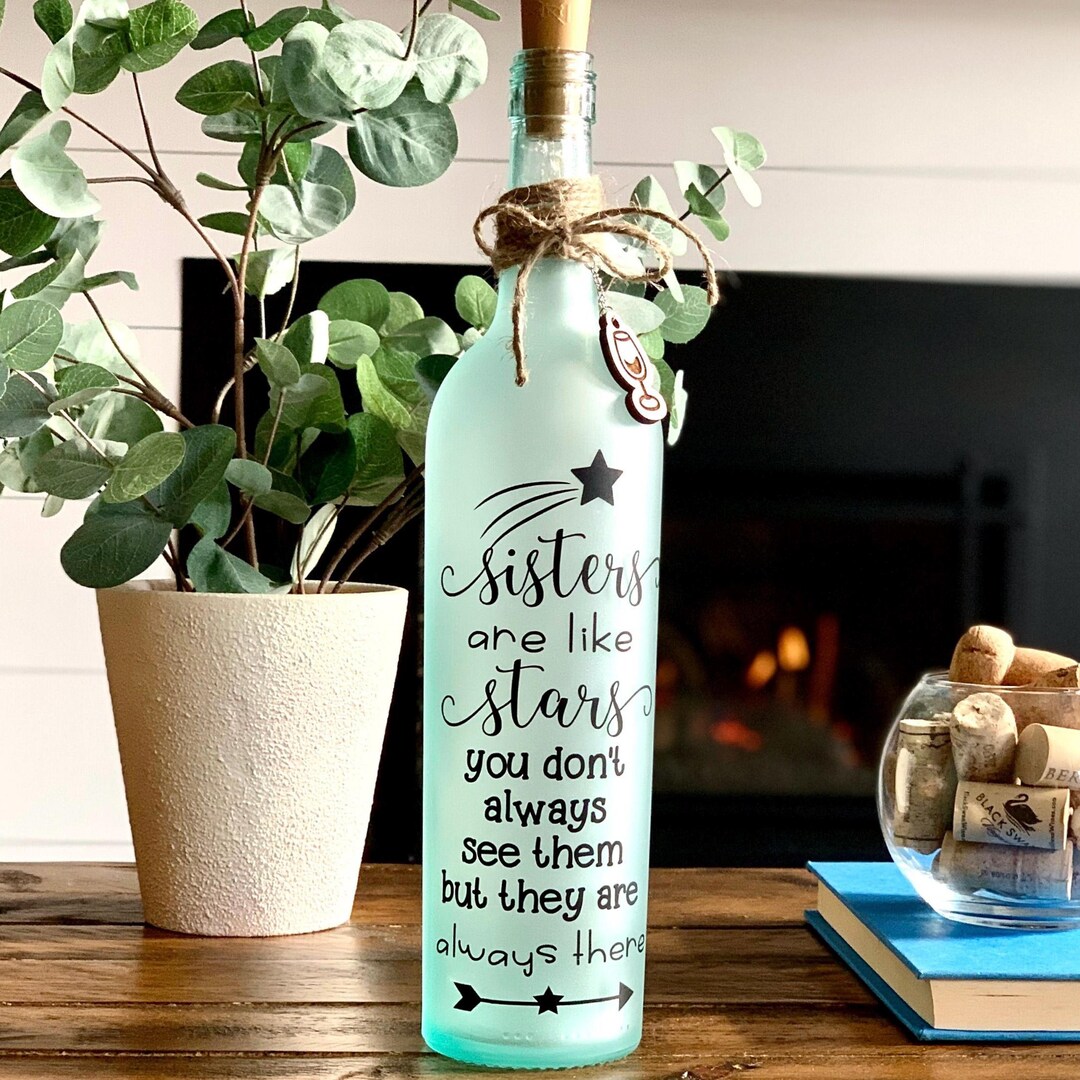 Sisters Are Like Stars Decorative Wine Bottle With Lights, Personalized ...