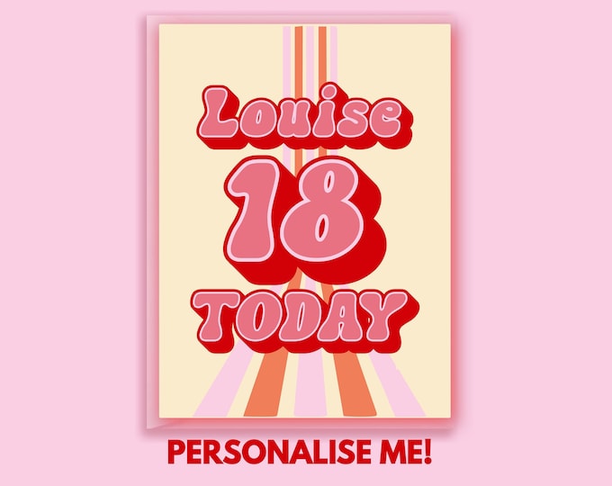 Eighteen Years 18th Birthday Calligraphy Cursive Sketch Pink Card Love ...