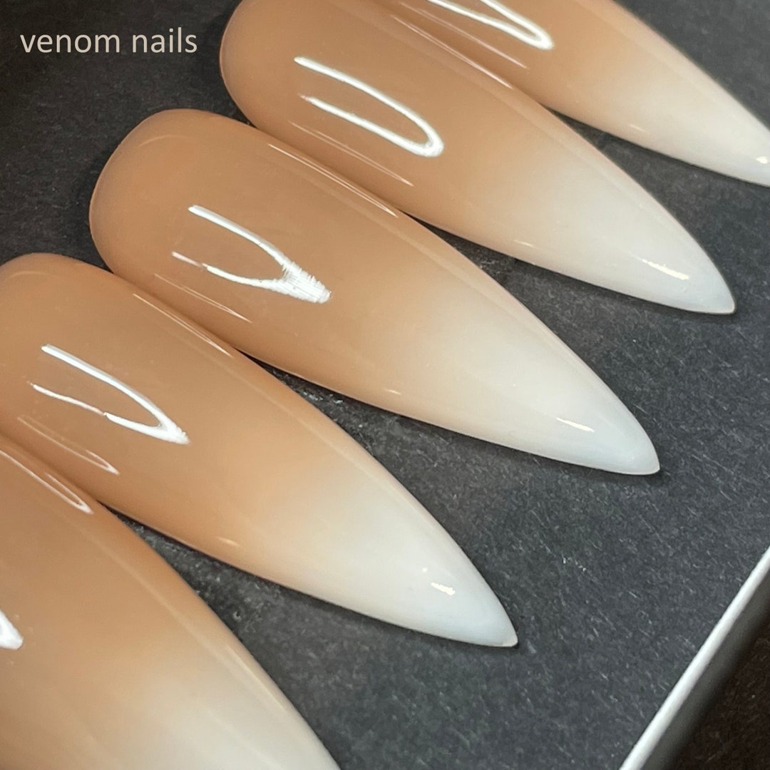 Nude Dark Beige French Fade Gel Press on Nails - Etsy