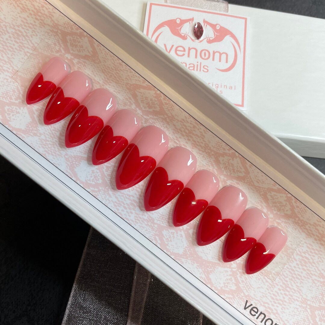 Red Heart Gel Press on Nails - Etsy