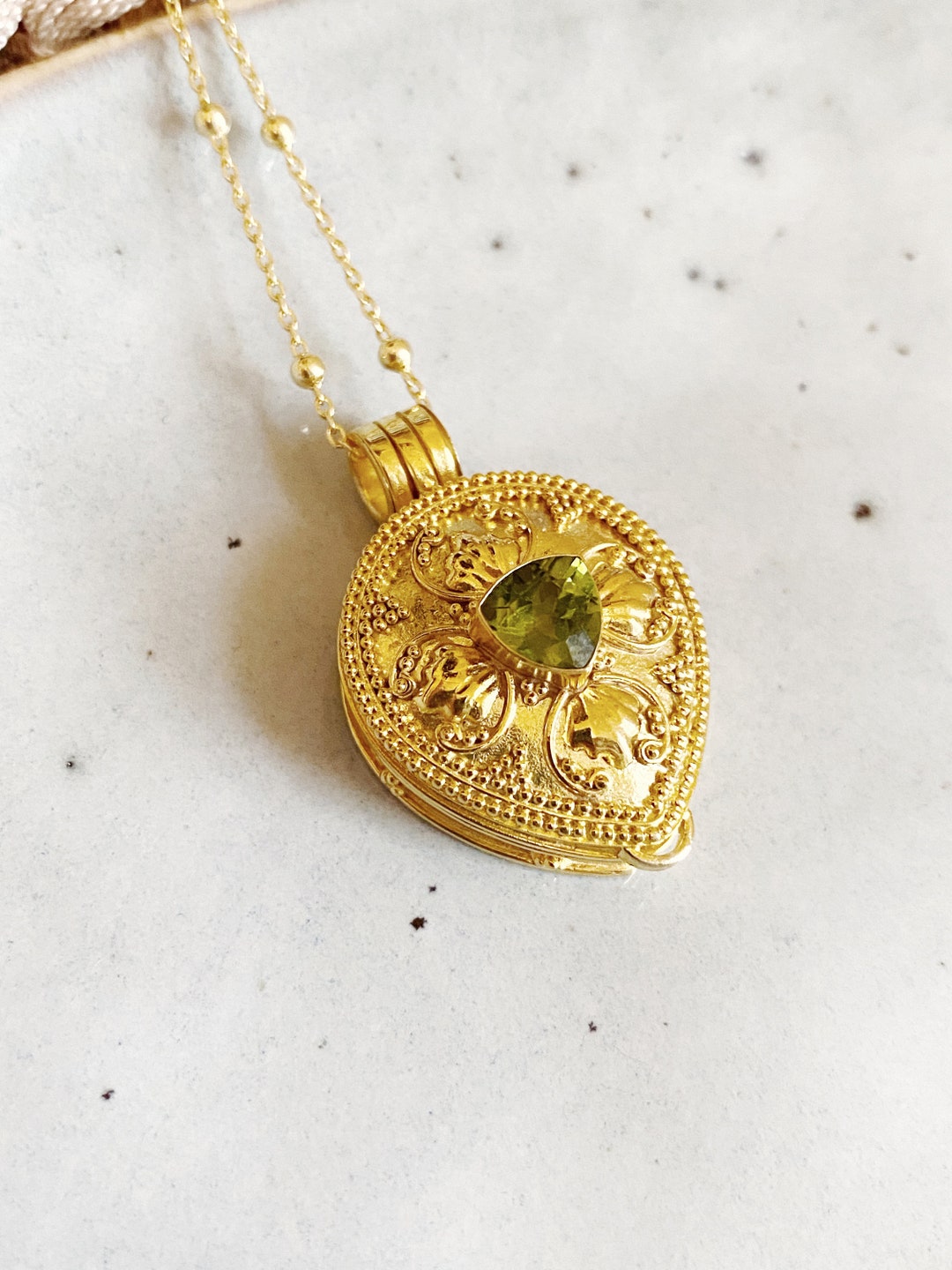 Gold Vermeil Peridot Teardrop Locket Necklace: Sterling Silver Prayer ...