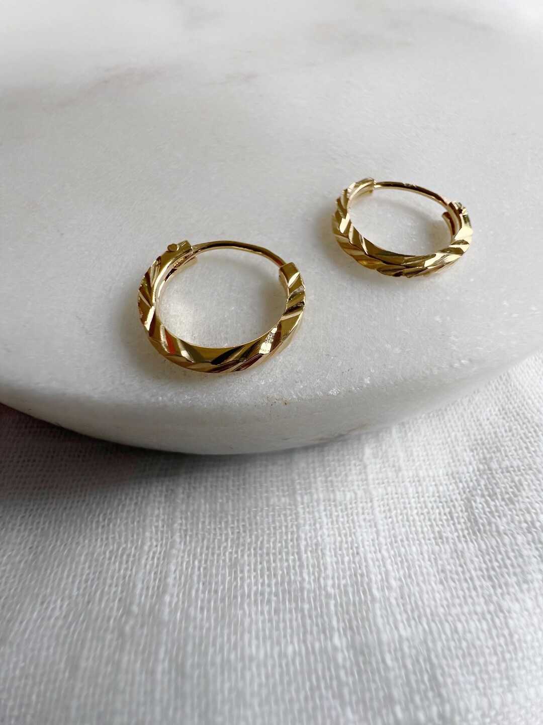 Small Huggie Sleeper Hoops in 18k Gold Plated Sterling Silver - Etsy