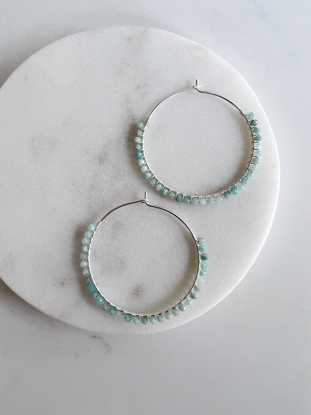 Amazonite Sterling Silver Statement Hoops - Etsy
