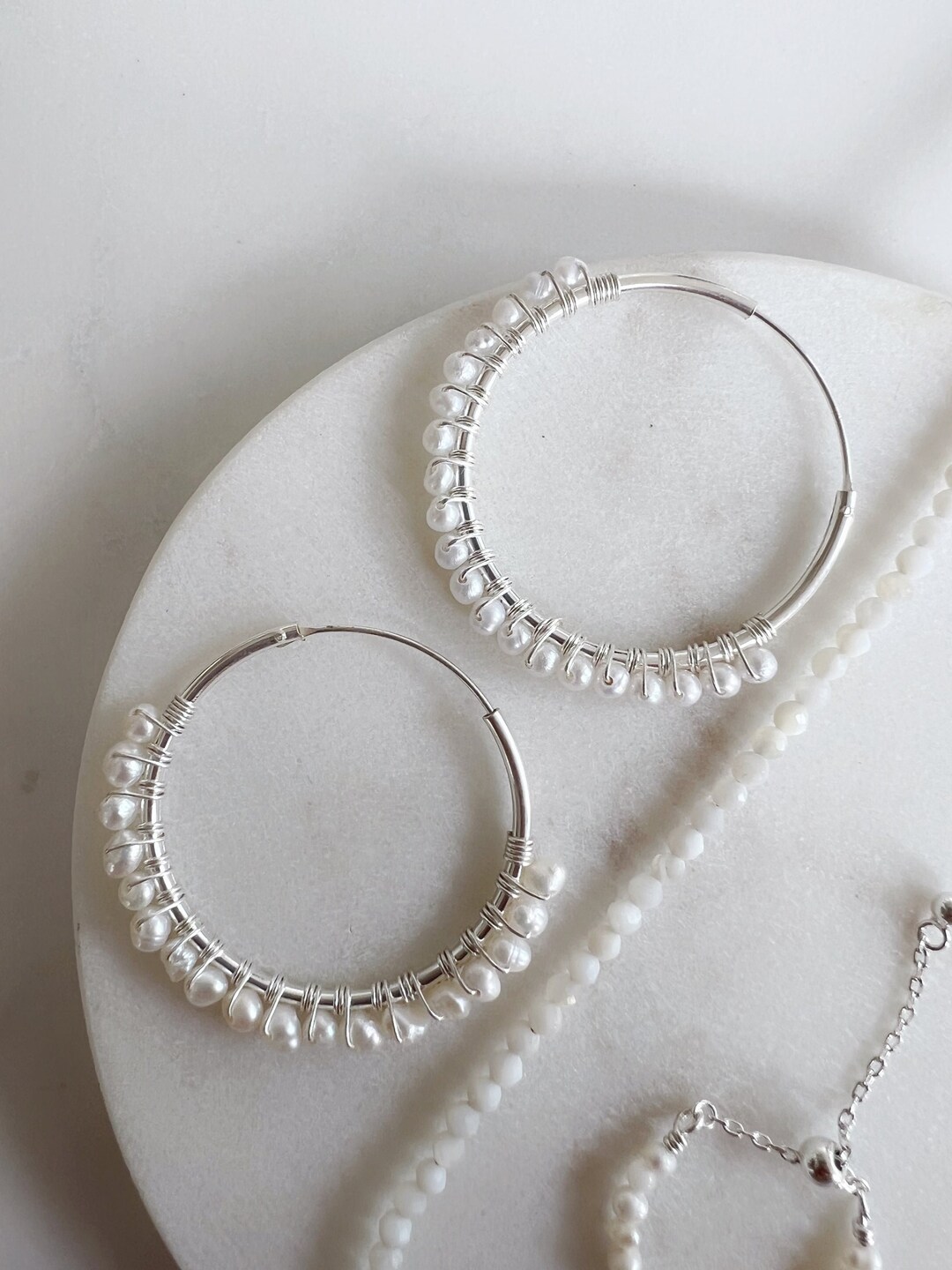 Pearl Sterling Silver Statement Hoops - Etsy