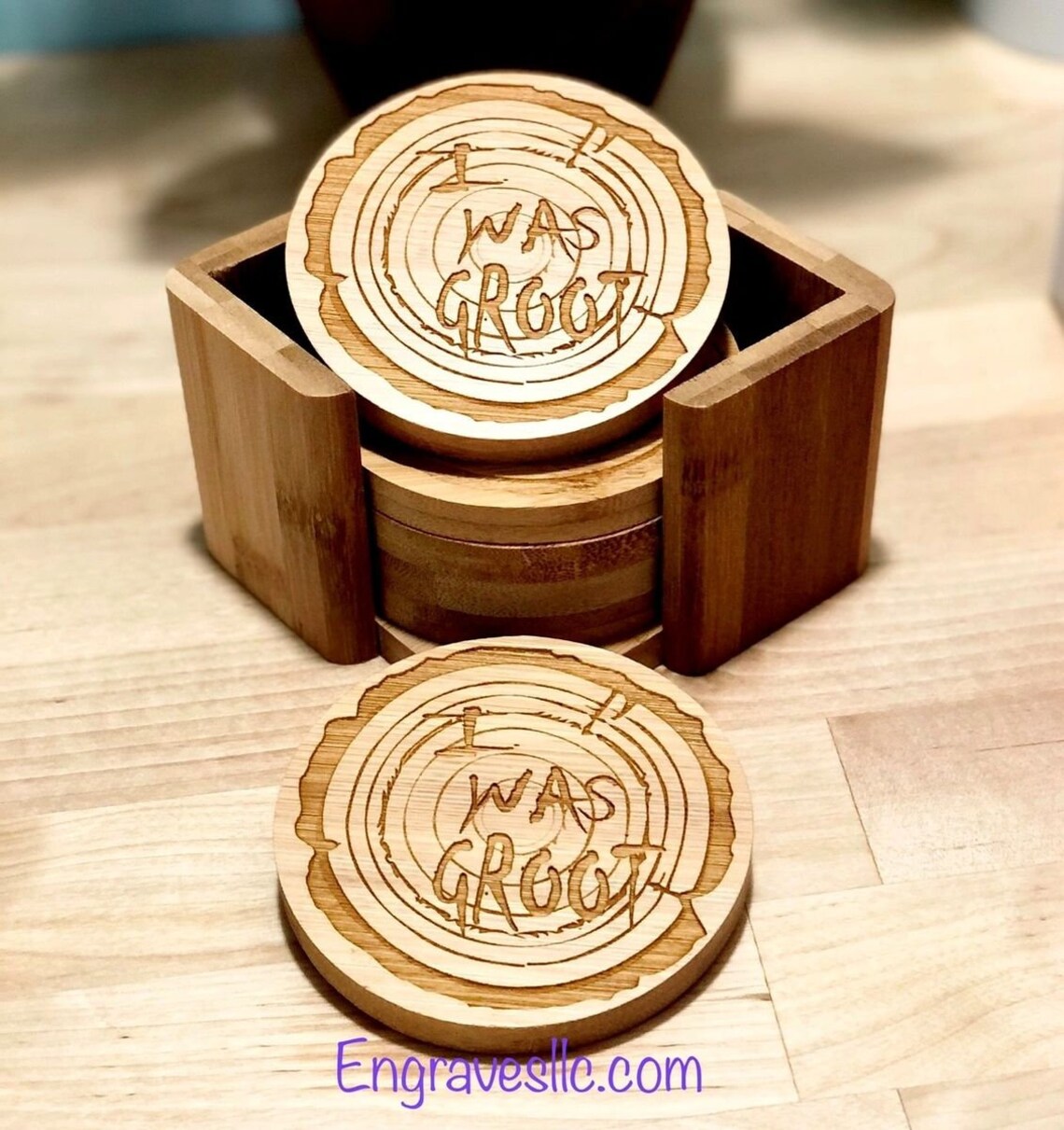 I Was Groot , Bamboo Coaster Set , Groot , I Am Groot , Housewarming ...