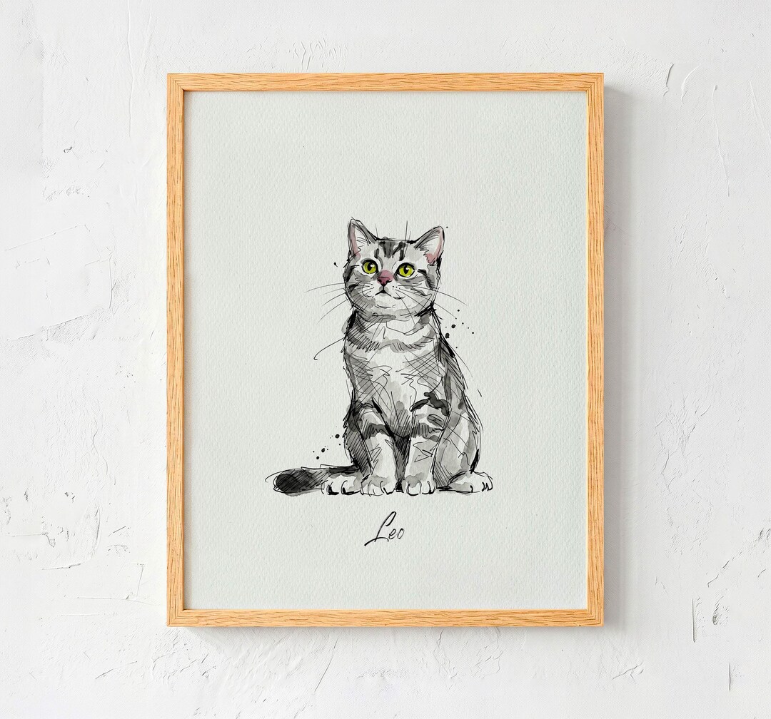 Watercolor Cat Portrait: Framed Pet Art Print, Customizable - Etsy