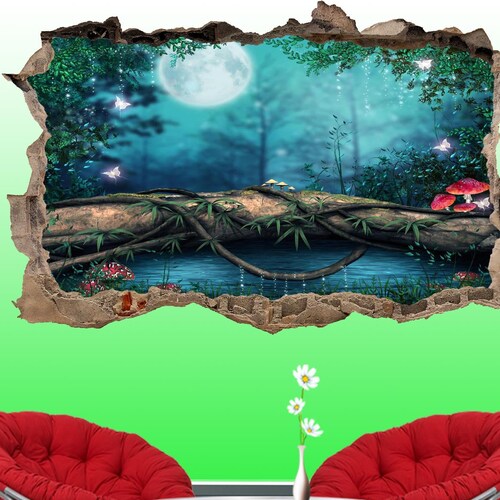 Fantasy Moonlight Enchanted Forest Wall Sticker Mural Poster - Etsy