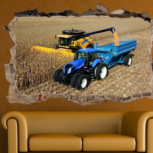 Tractor Combine Harvester Wheat Field Wall Sticker Art Poster - Etsy