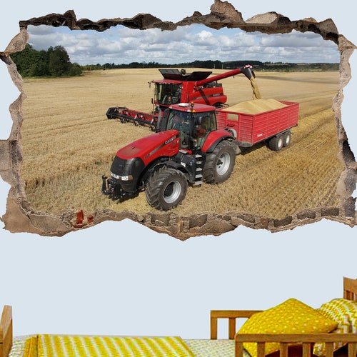 Wheat Fields Tractor Combine Harvester Wall Sticker Art Poster | Etsy