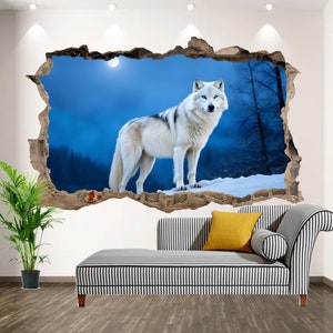 Alpha White Wolf Snow Wall Sticker Mural Decal Poster Office Nursery ...