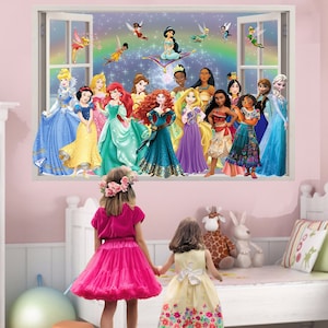 Princess Characters and Fairies Rainbow Large Wall Sticker Mural Poster ...