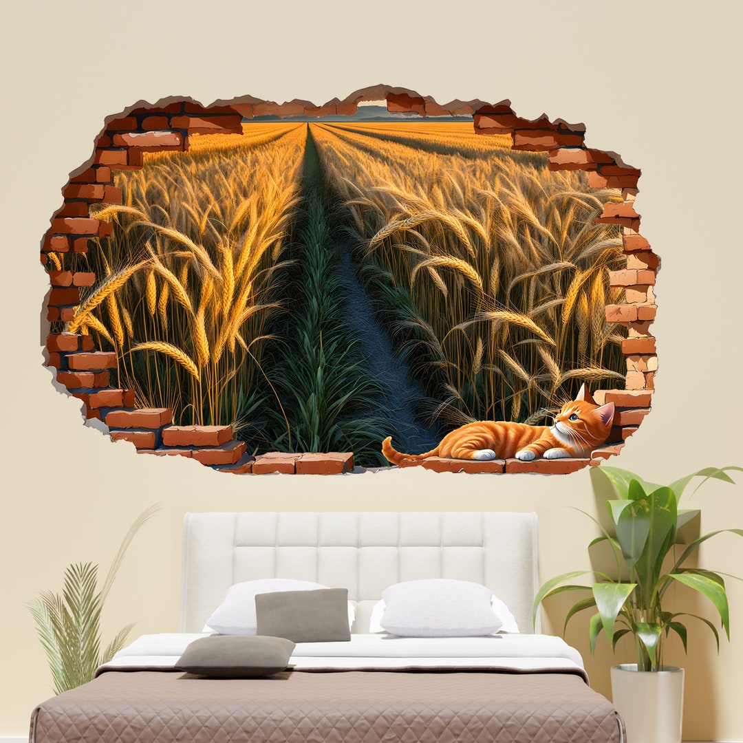 Wheat Fields Ginger Cat Wall Sticker Mural Poster Decal Room Nursery ...