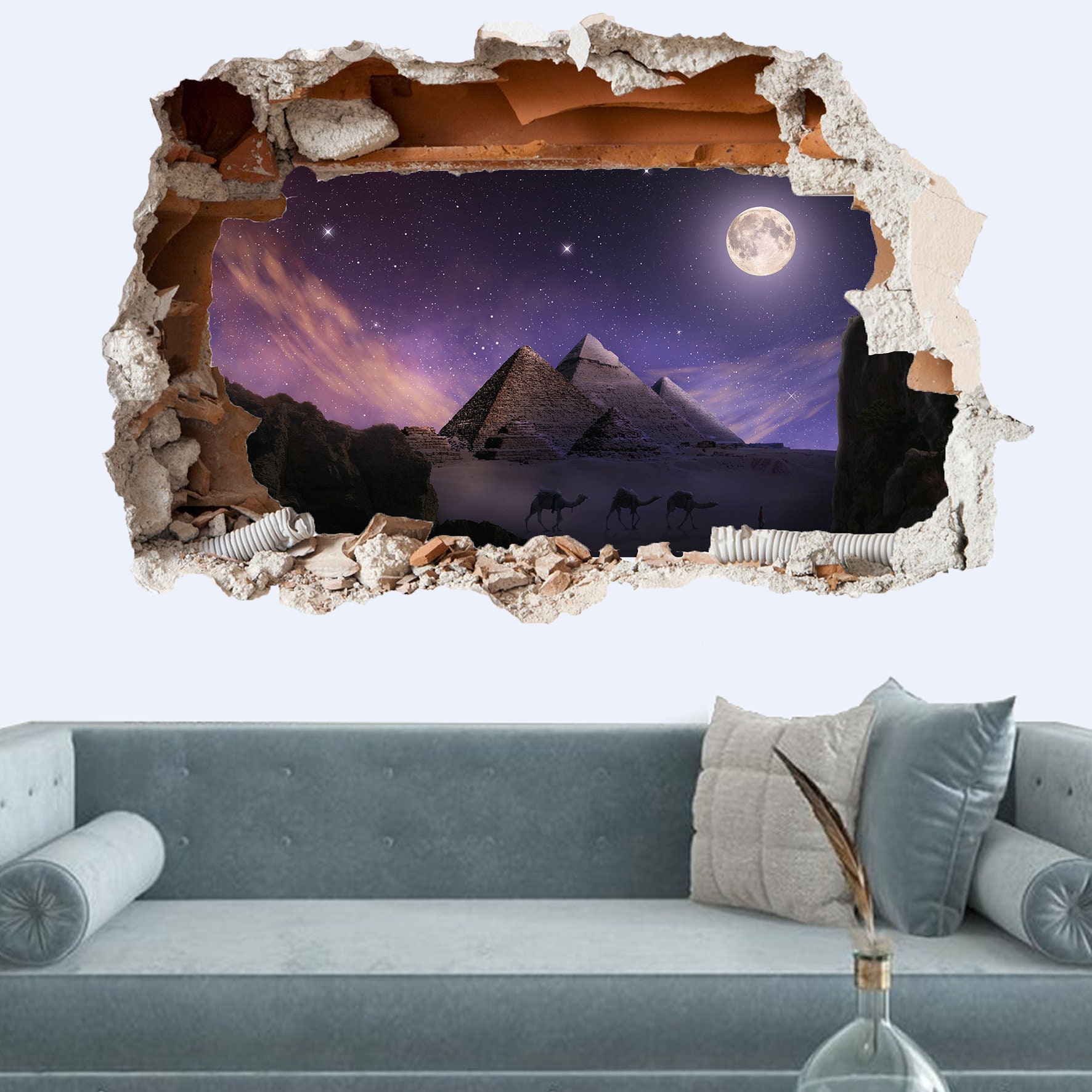 Desert Camels Egyptian Pyramids Egypt Wall Sticker Art Poster Mural ...