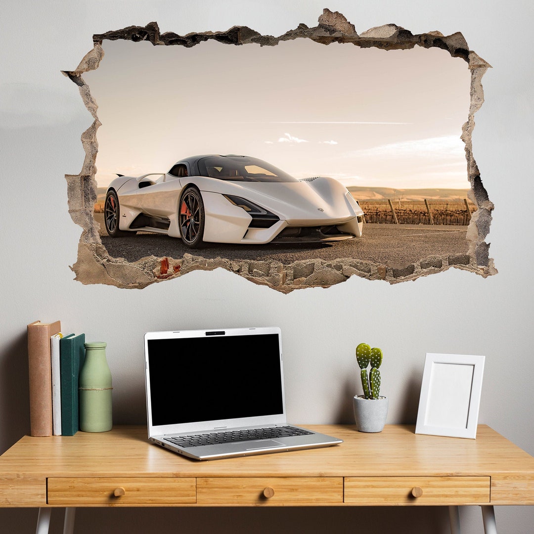 Supercars White Sports Car Wall Sticker Art Poster Mural Transfer Decal ...
