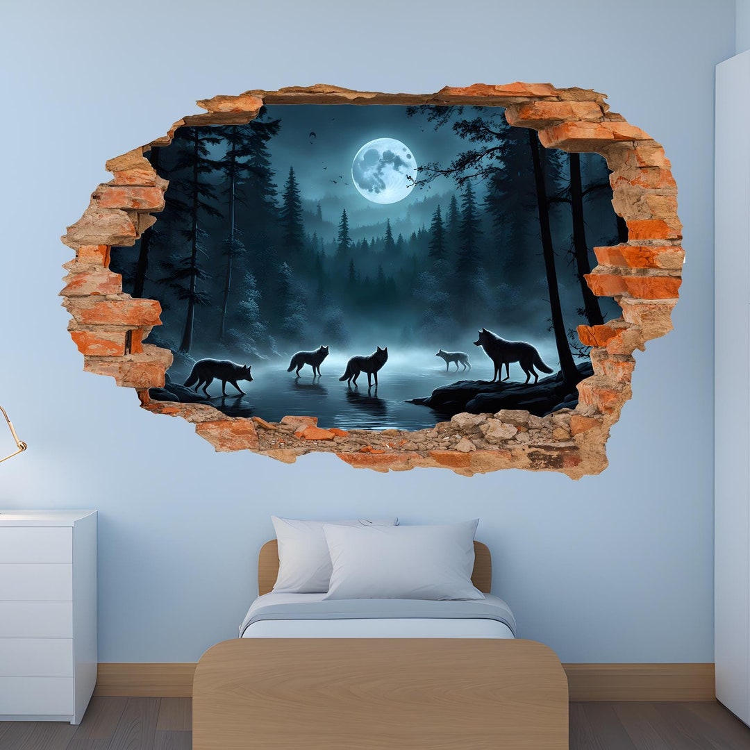 Pack of Wolves in Dark Forest Wall Sticker Mural Decal Poster Office ...