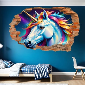 Colorful Rainbow Unicorn Big Wall Sticker Art Poster Mural Transfer ...