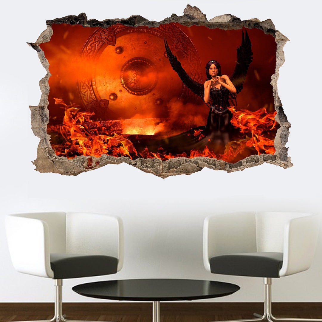 Dark Angel Flames Hell Gothic Wall Sticker Art Poster Mural Transfer ...