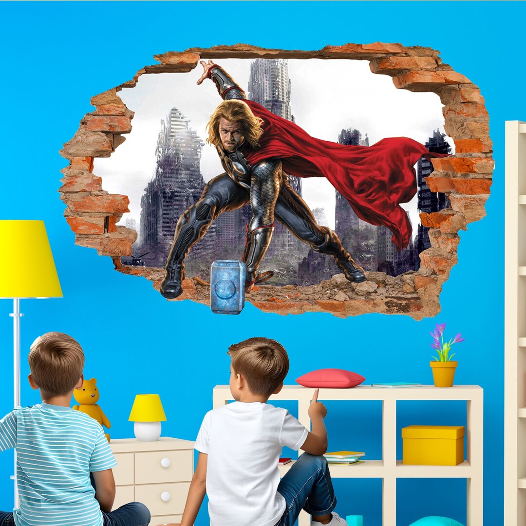 Large Size Superhero Avengers Thor Mural Wall Sticker Art 3D Effect ...