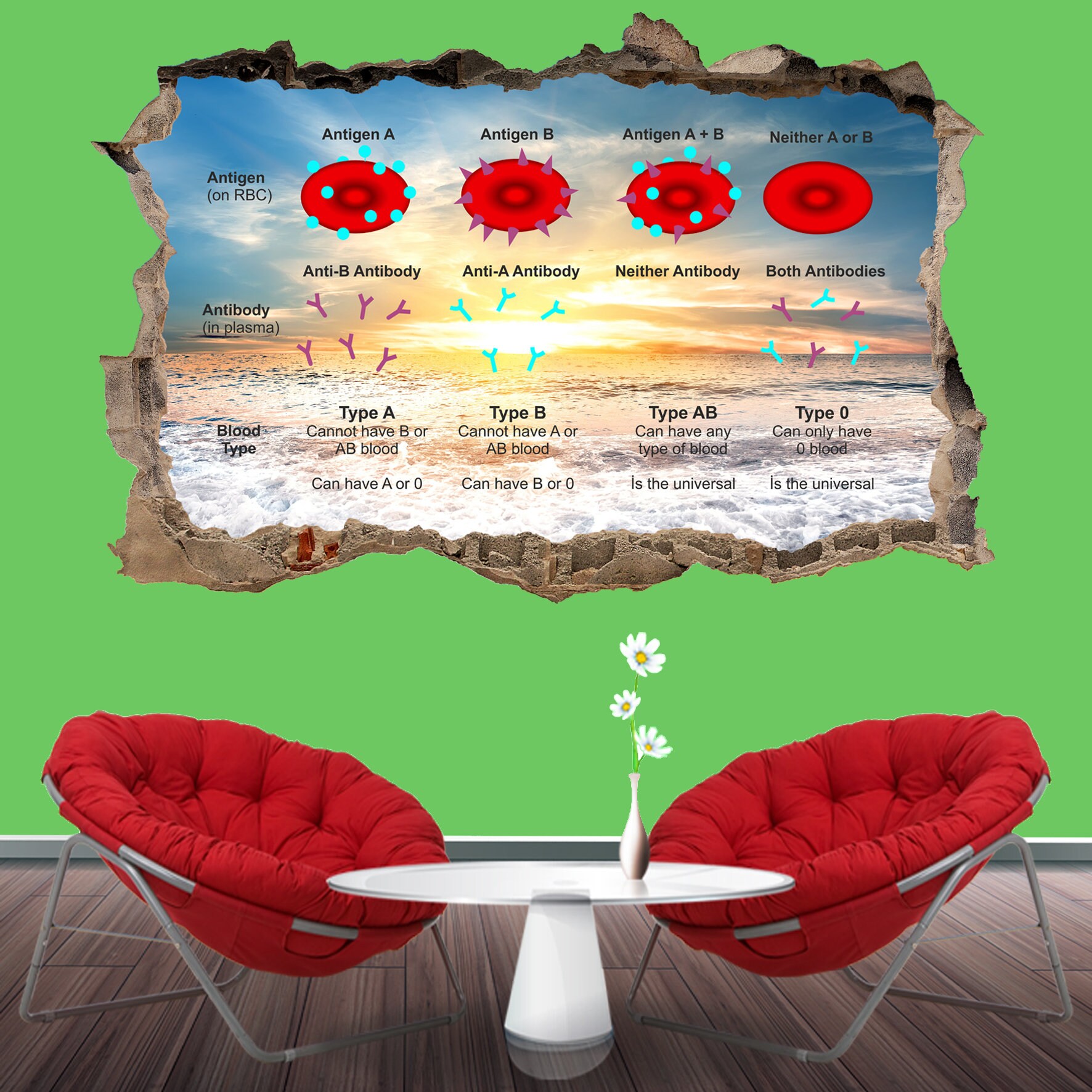 Blood Type Chart With Antigens Biology Educational Wall Sticker Art ...