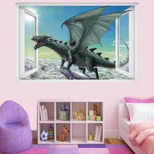 Blue Sky Fantasy Land Dragon Wall Sticker Mural Poster Decal Room ...