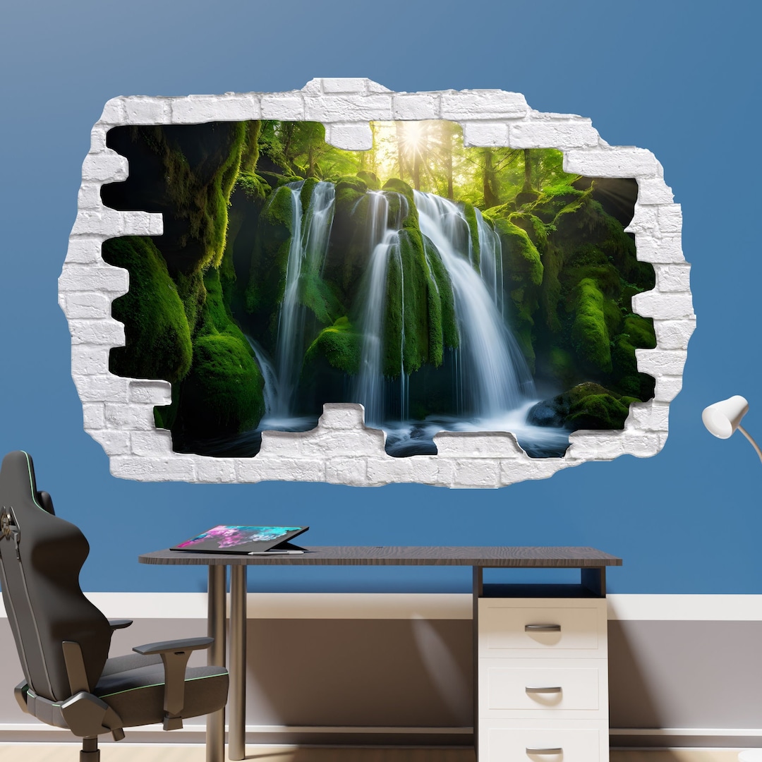 Nature Scenery Waterfall Wall Sticker Self-adhesive Mural Art Decal ...