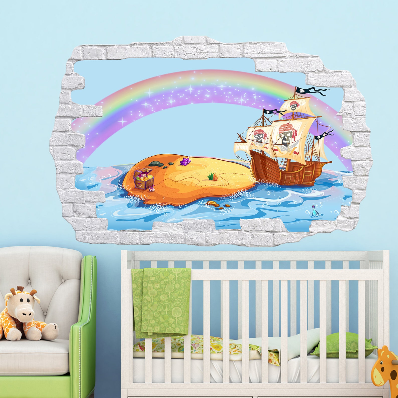 Pirates Treasure Island Rainbow Wall Sticker Art Poster Mural Transfer ...