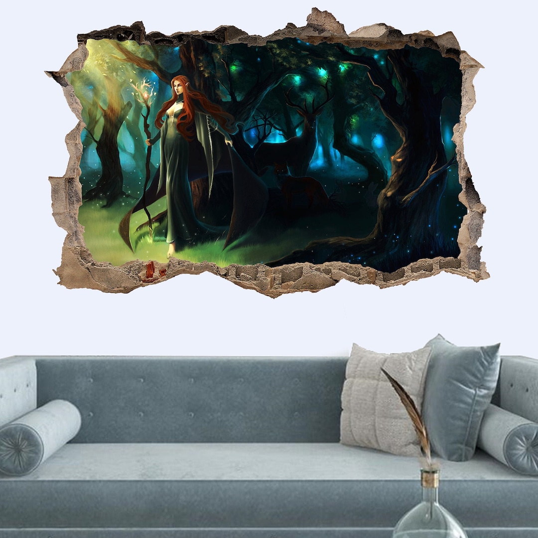 Enchanted Forest Elf Fox Deer Wall Sticker Art Poster Mural Transfer ...