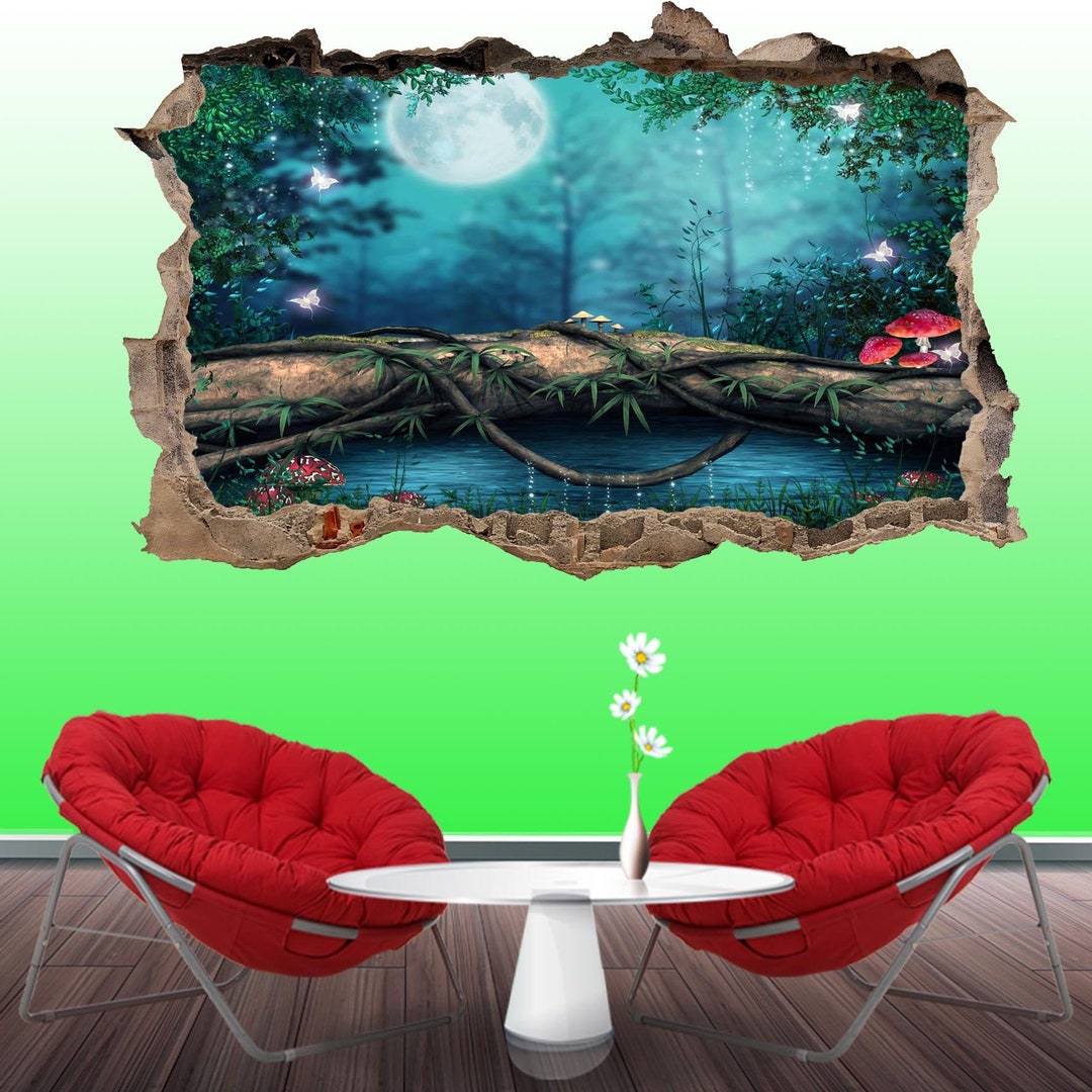 Fantasy Moonlight Enchanted Forest Wall Sticker Mural Poster Decal Room ...