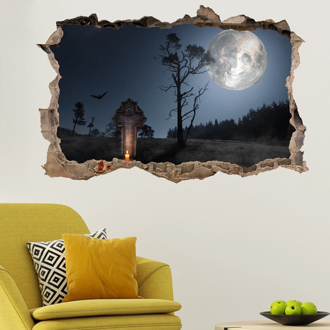Headstone Full Moon Death Gothic Wall Sticker Art Poster Mural Transfer ...