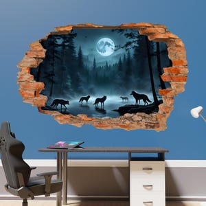 Pack of Wolves in Dark Forest Wall Sticker Mural Decal Poster Office ...