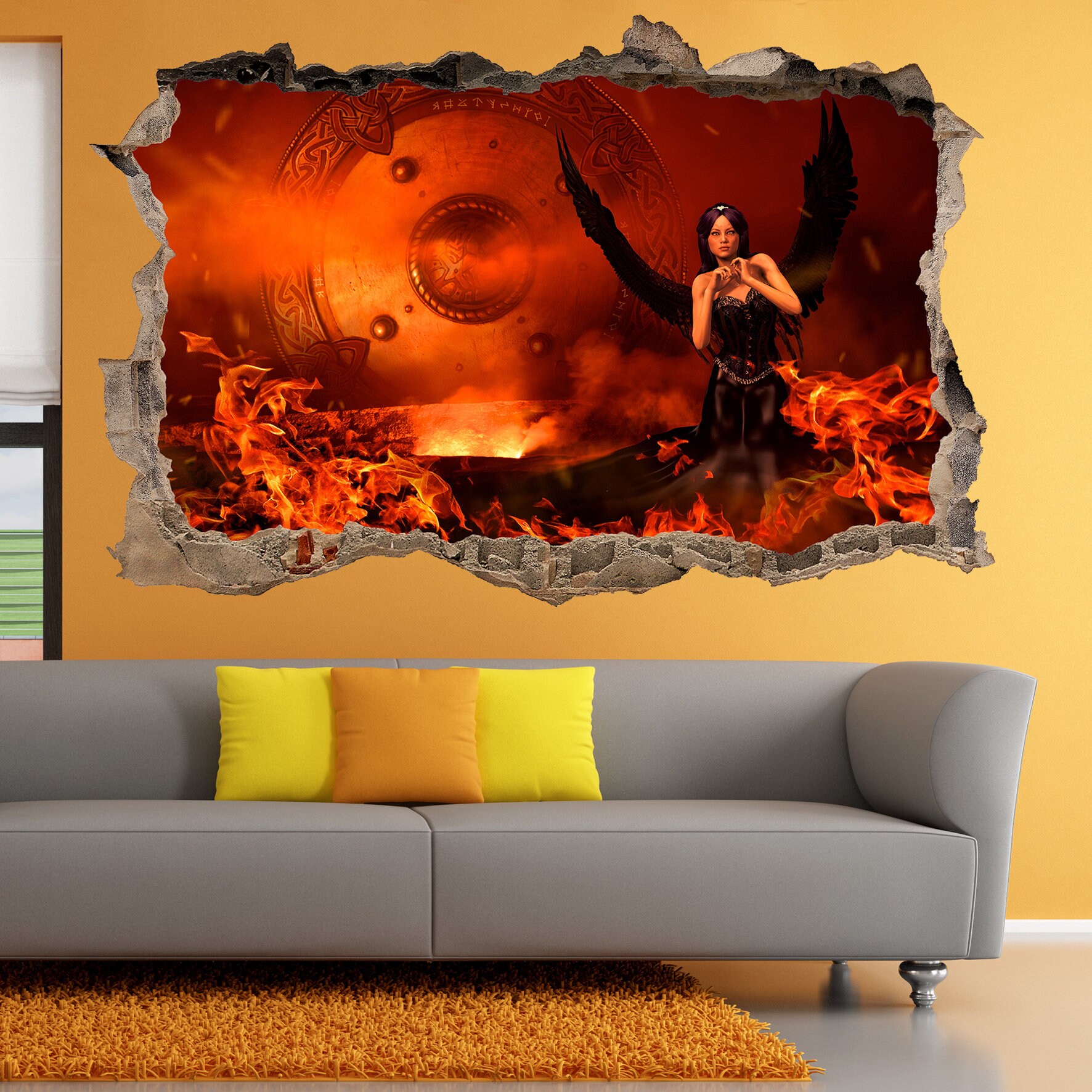 Dark Angel Flames Hell Gothic Wall Sticker Art Poster Mural Transfer ...