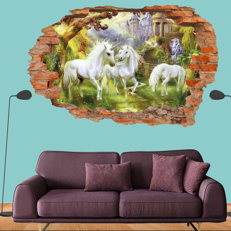 Magical Enchanted Castle Unicorns Wall Sticker Mural Poster Decal Room ...
