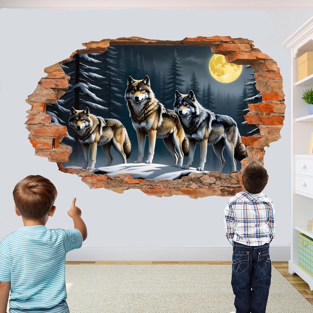 Epic Wolves Full Moon Wall Sticker Mural Decal Poster Office Nursery ...