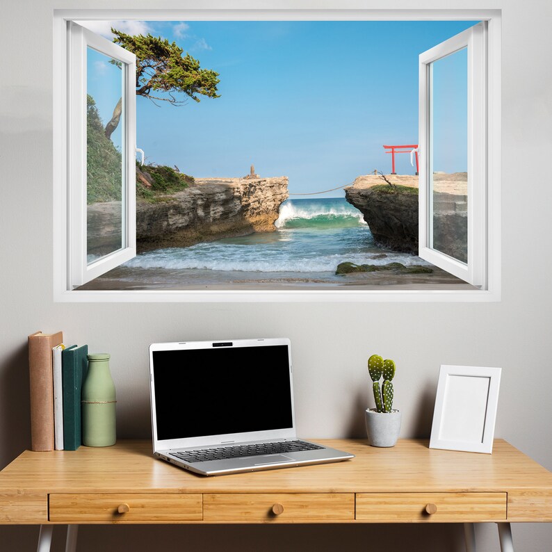 Summer Sea Rocks Tree Sand Beach Wall Sticker Poster Mural - Etsy