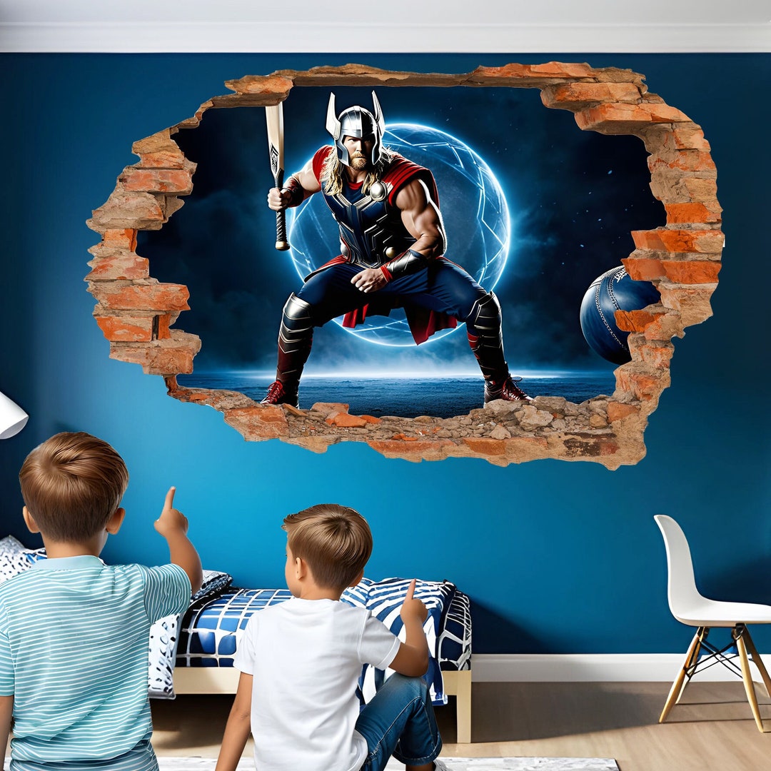 Thor Playing Cricket Wall Sticker Art Large Poster Mural Decal Room ...