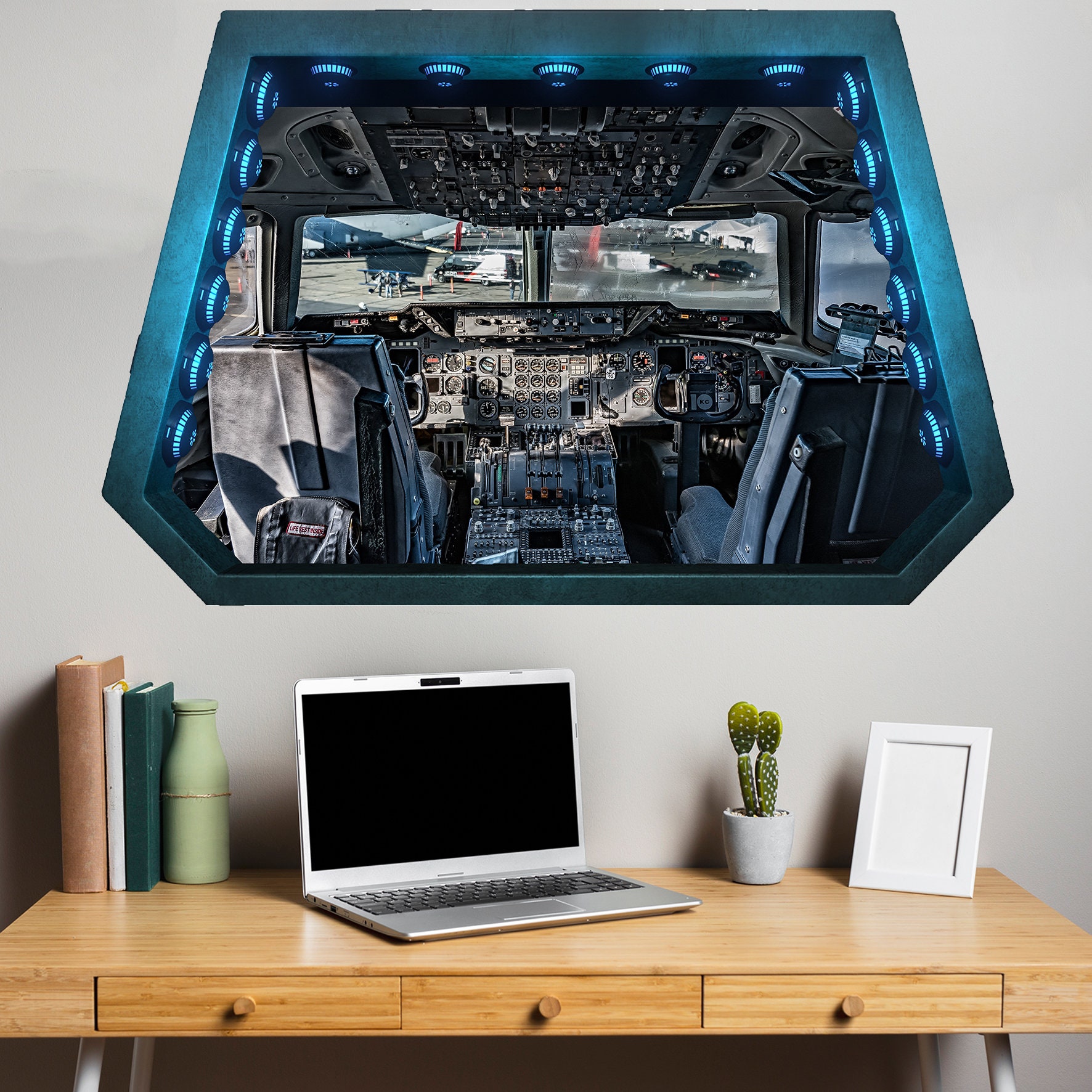 Passenger Aircraft Cockpit Runway Wall Sticker Art Poster Mural ...